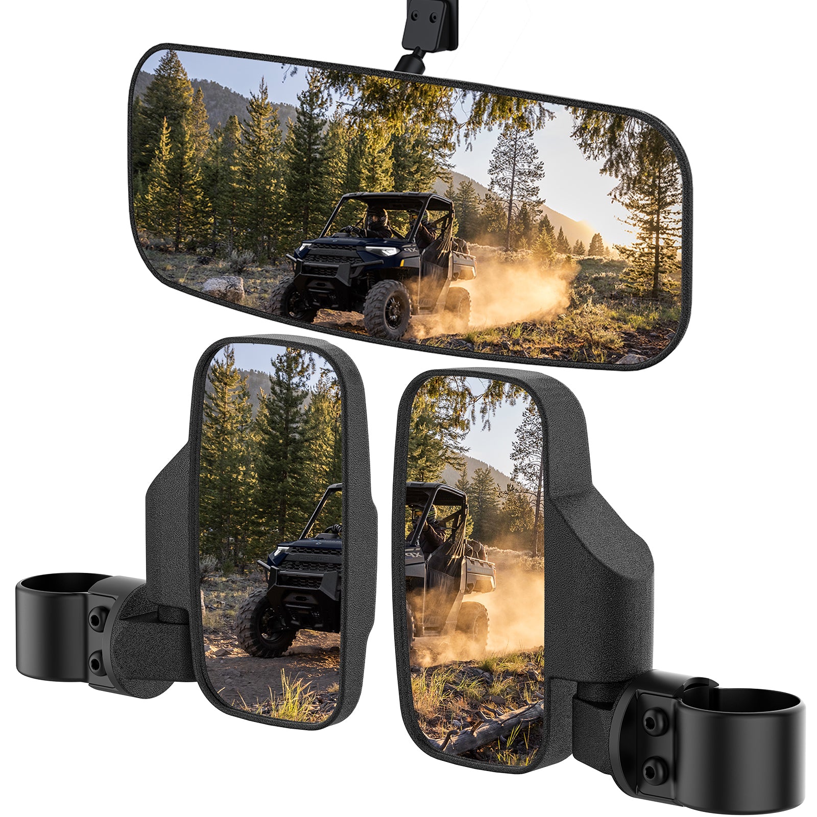 UTV RZR Rear View Mirror and Side Mirrors Set with 1.75"-2" Roll Bar C